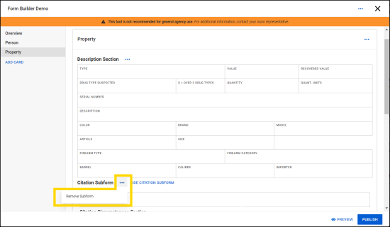 Add or Remove a Subform - Axon Standards