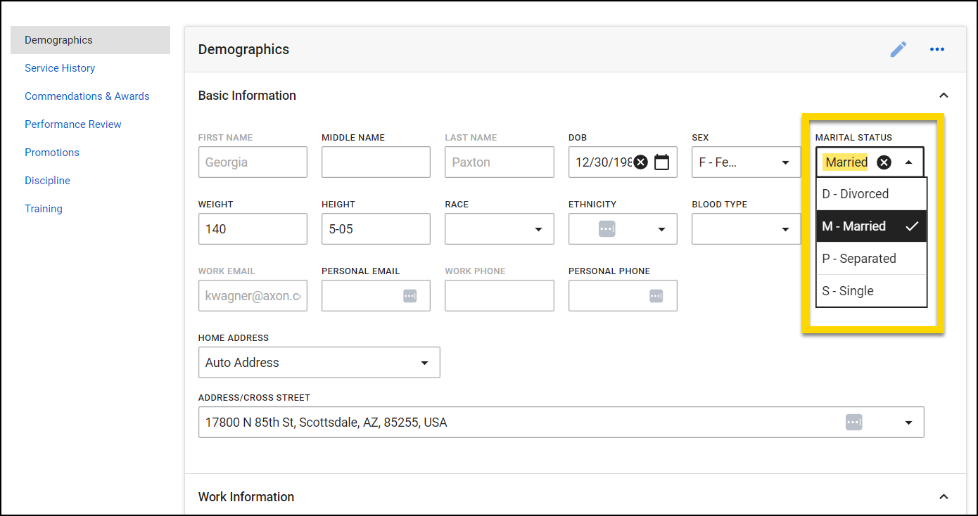 Edit Personnel Demographics - Axon Standards