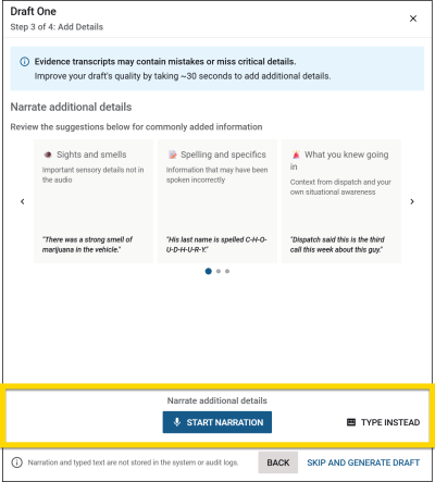 Generate a narrative draft with Draft One in Axon Records
