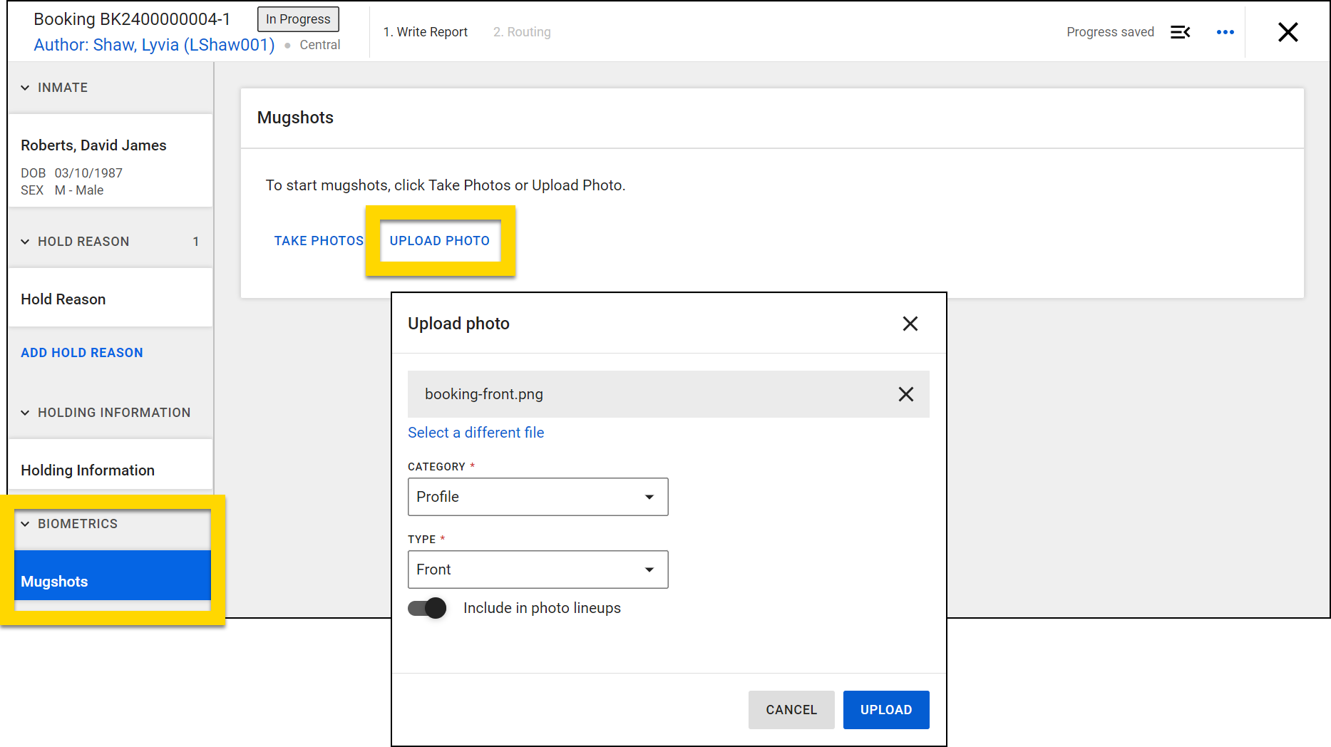 Add Mugshots to Booking - Axon Records